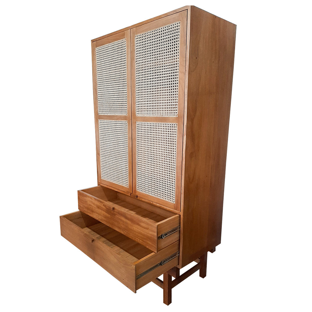 Armário Guarda Roupas De Madeira Maciça Palhinha Com 02 Portas e 02 Ga